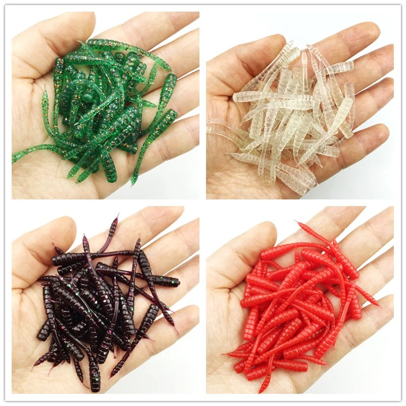 30PCS 4.5cm 0.43g Long tail Pesca Aritifical maggot Grub Silicone Soft ...
