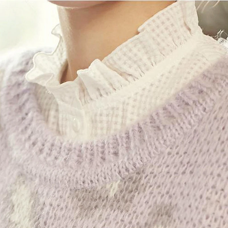 Retail Hollow Out Lace Cotton Retro Lady Fake Half Shirt Blouse ...