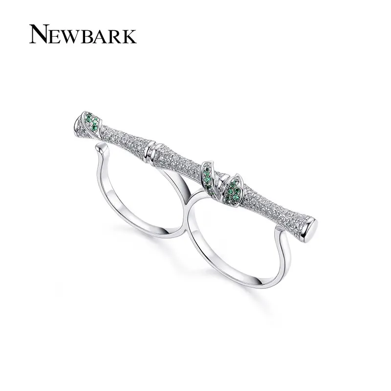 NEWBARK Two Rings Finger Connected 3 Section of Bamboo Green Leaf ...