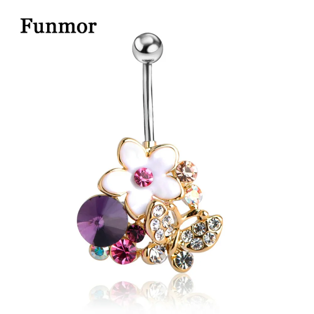 Gold Violetta Enamel Body Piercings Navel Flower Belly Rings Bikini ...