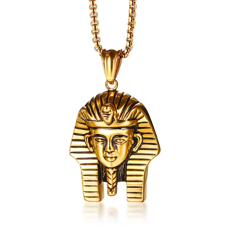 Gold color Stainless Steel Egyptian Pharaoh Pendant Necklace For Men ...
