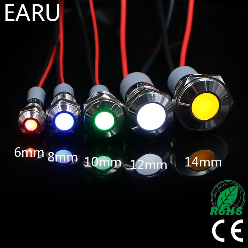 6mm 8mm 10mm 12mm 14mm Waterproof Ip67 Metal Led Warning Indicator ...
