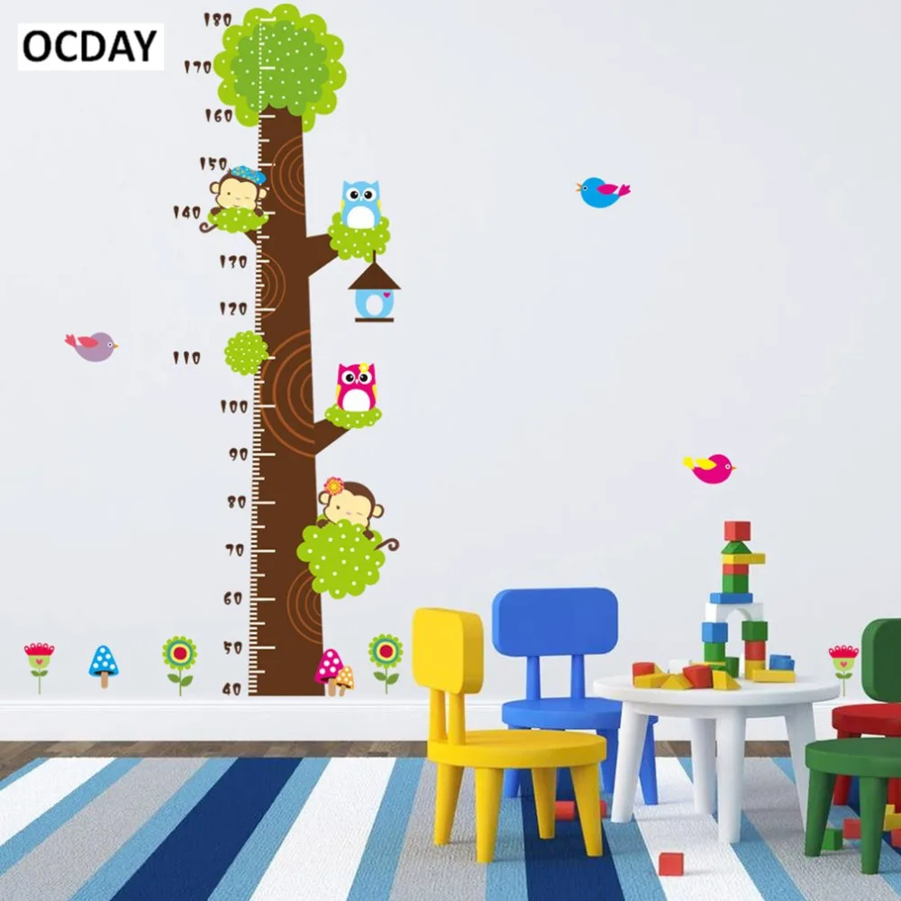 Baby Cartoon Owl Monkey Height Measure Stickers In Wall For Kids Toys ...