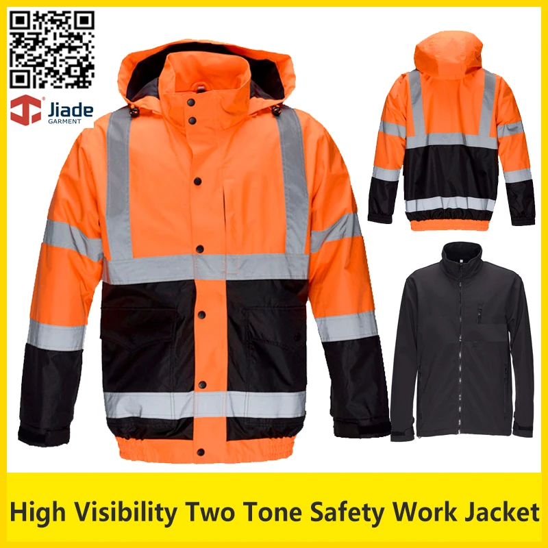 Jiade Hi vis two tone fluorescent yellow &orange work jacket safety ...