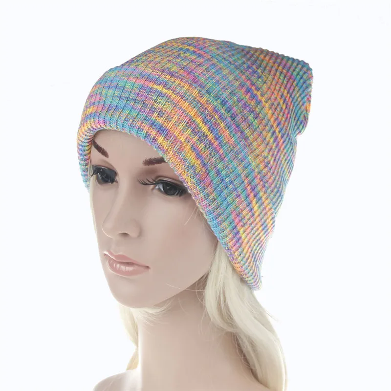2017 New Rainbow Stripes Winter Hats For Women & Men Knitted Beanies ...