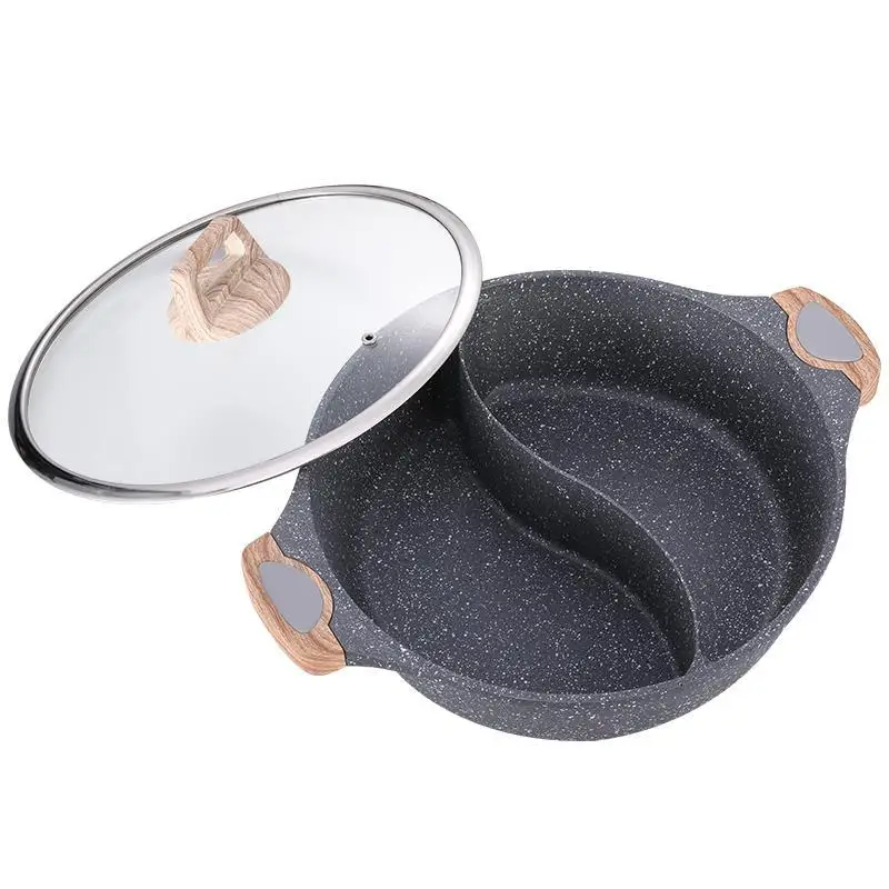 Hot Pot Twin Divided Aluminum Alloy 30cm Cookware Hot Pot Ruled ...