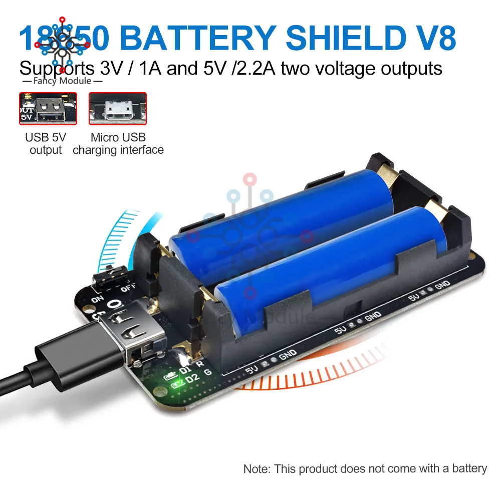 Esp8266 Esp32 Dual 18650 Lithium Battery Shield V8 5v 3a 3v 1a Mobile