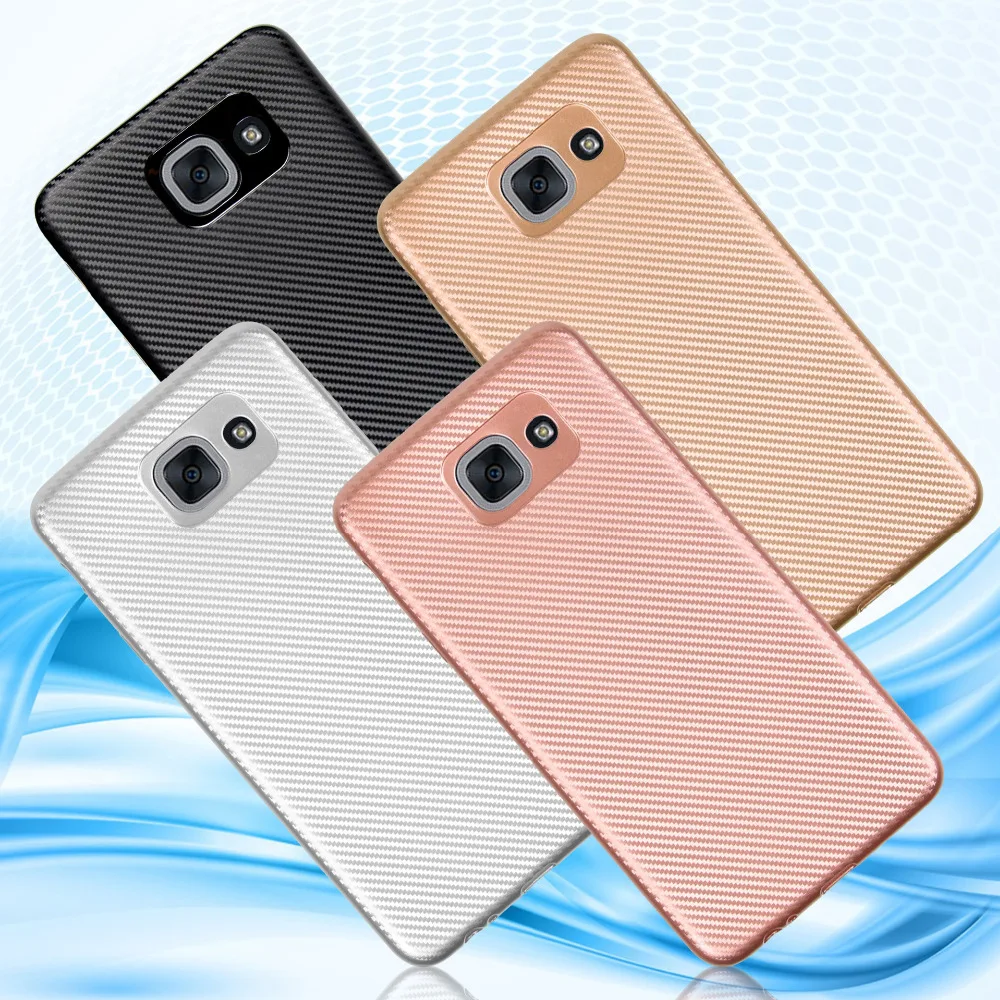 50 unids/lote fibra de carbono pu palo suave TPU cubierta para Samsung S8/S8 Plus/J3 J5 J7 2017 ...