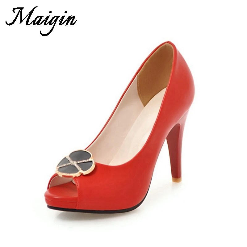 Maigin Rouge Fond De Mariage Sandales Femmes 2018 Peep Toe Talons hauts ...