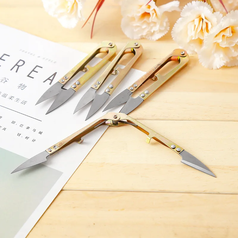 Pulaqi Stainless Steel Cross Embroidery Scissors U Type Scissors Golden ...