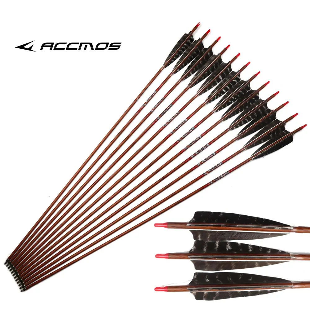 6/12pc 32 inch Wood Skin Carbon Arrows Spine 400 500 550 600 700 With 5 ...
