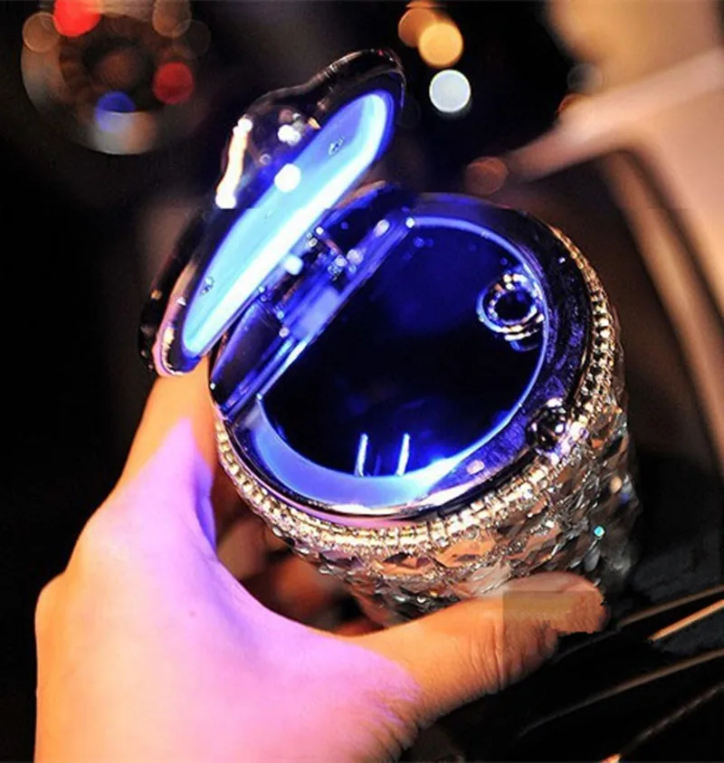 Portable Crystal LED Light Smokeless Car Ashtray Cylinder Holder for ...
