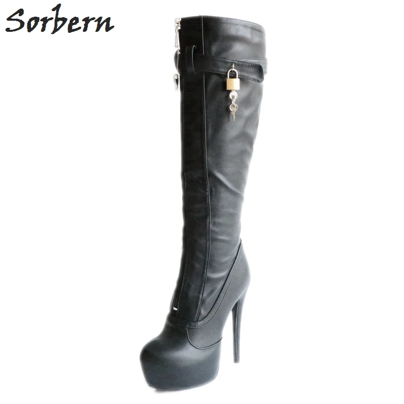 Sorbern BDSM Lockable Zipper Knee High Boots For Women Platform Boots ...
