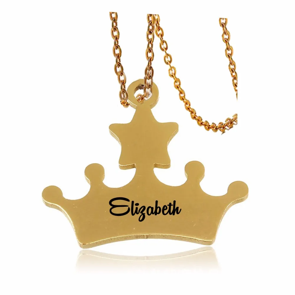 Custom Blank Name Crown Necklace In Gold Gift For Girl,Stainless Steel ...