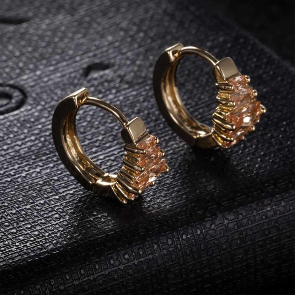 1 Pair Vintage Huggie Hoop Earring For Women Gold Color Earing Crystal