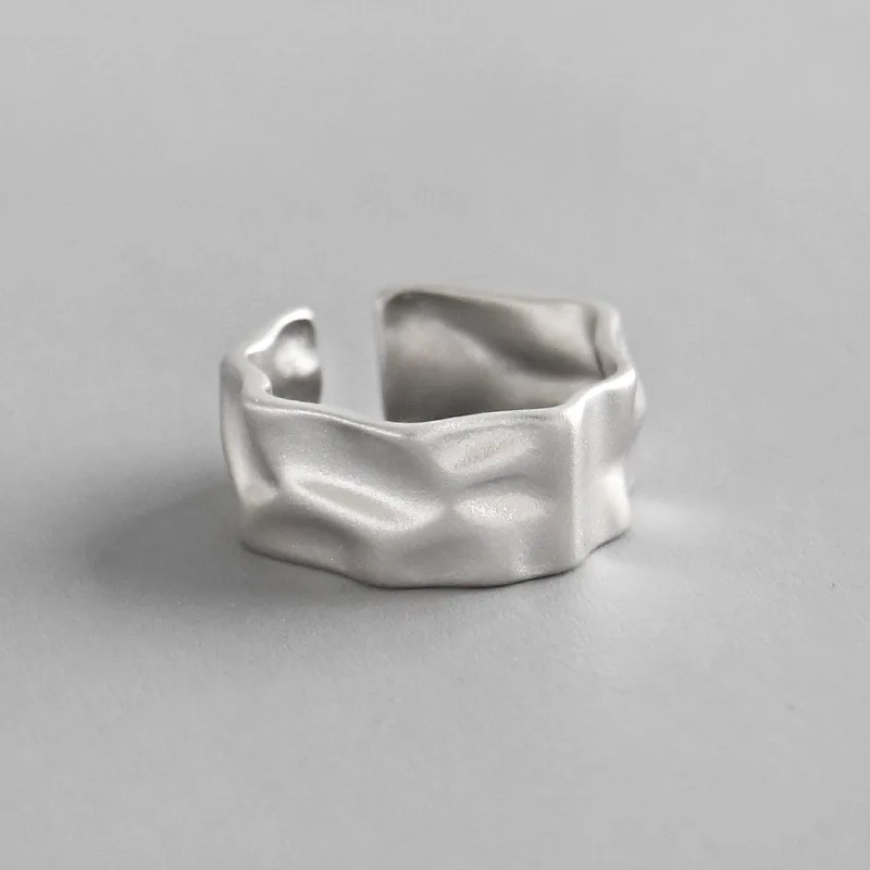 Real 925 Sterling Silver Irregular Concave Surface Matte Rings For ...