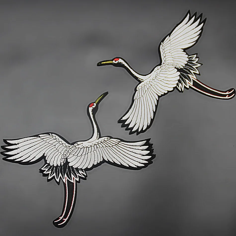 1 pair red crowned crane birds lace patch clothes stickers affixed ...