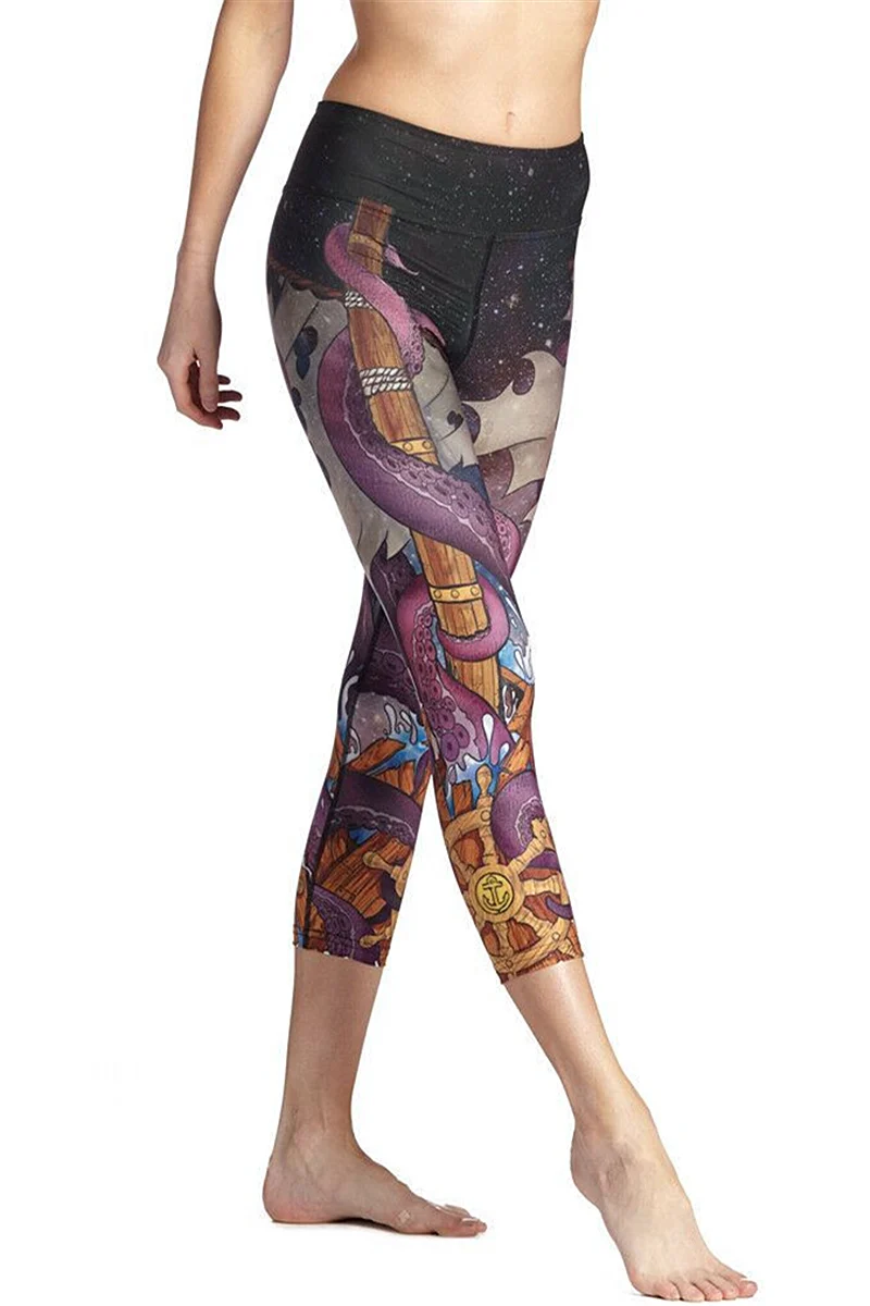 Women-Sea-Monster-Octopus-Fitness-Exercise-Leggings-Quick-Drying-Mid ...