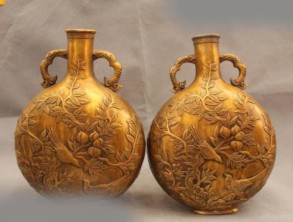 10" China Chinese Folk Fengshui Bronze Fu Foo Zodiac Year Flower Bull ...