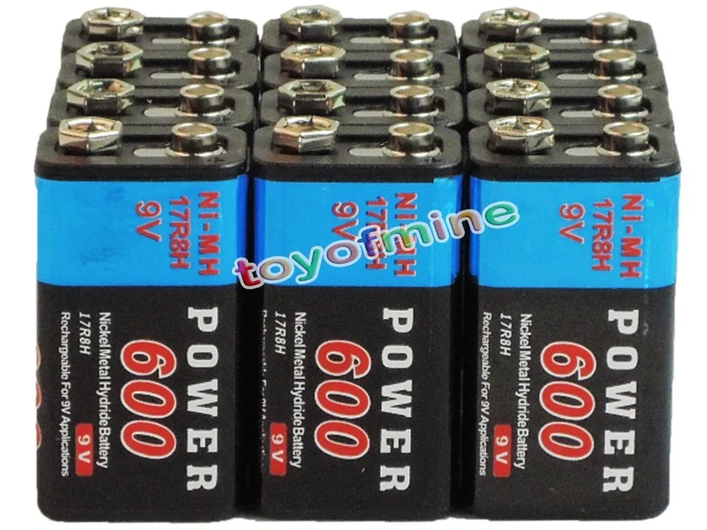 12x Durable 9V 9 Volt 600mAh Power Black Ni Mh Rechargeable Battery PPS ...