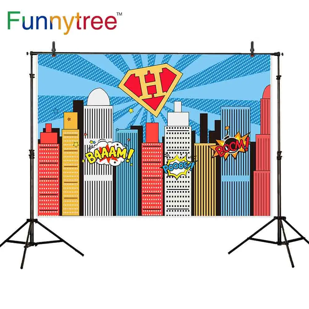 Funnytree photography Superhero party backdrops cartoon city children ...