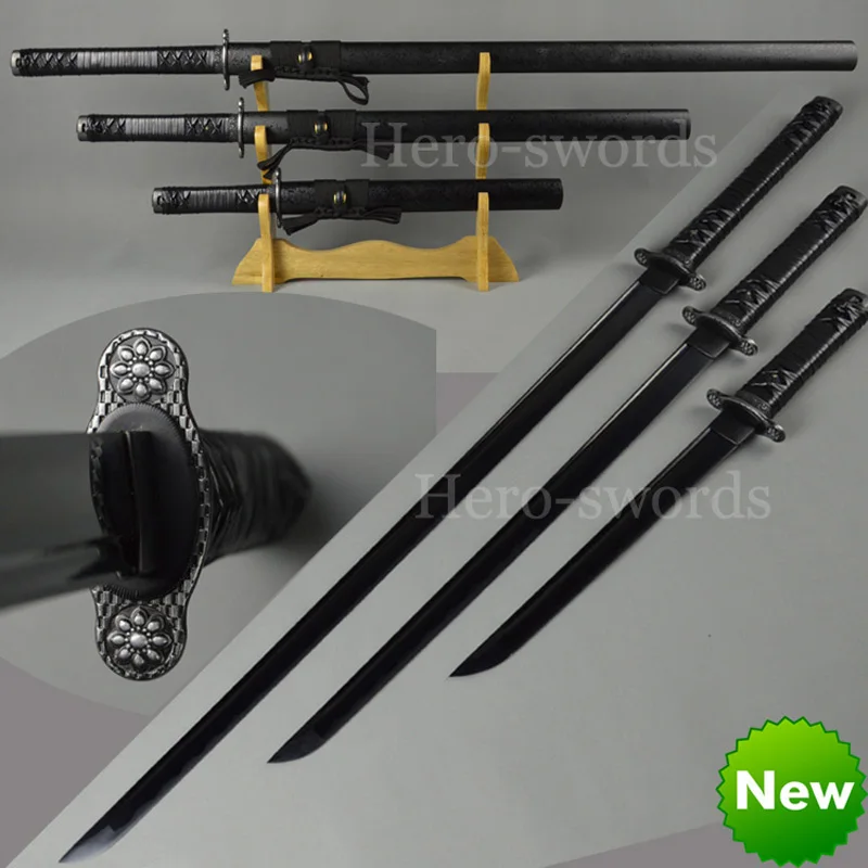 Hand Forged Black High Carbon Steel Japanese Samurai Sword Set Ninja ...