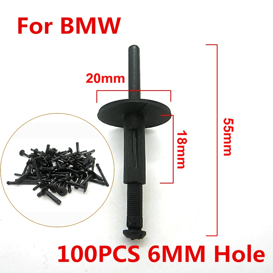 100Pcs/Set 6MM Car Plastic Rivets Automobile Clips For BMW Hole Push ...