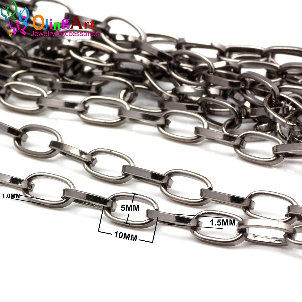 OlingArt 3M/lot 10MM Gun black Plated Oval Shape Cross Link Chains For ...