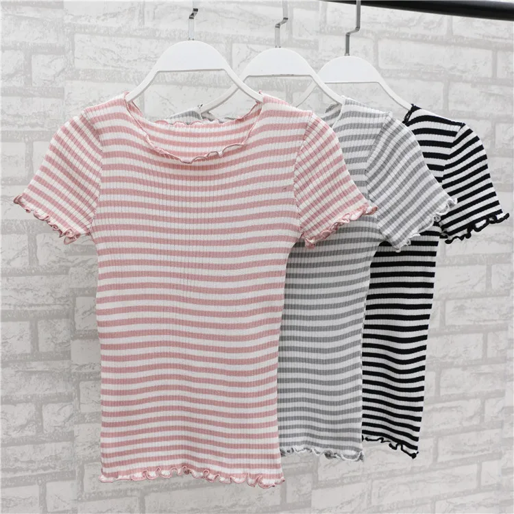 Summer 2016 Elastic Knitted Striped T Shirt Stringy Selvedge Neck ...