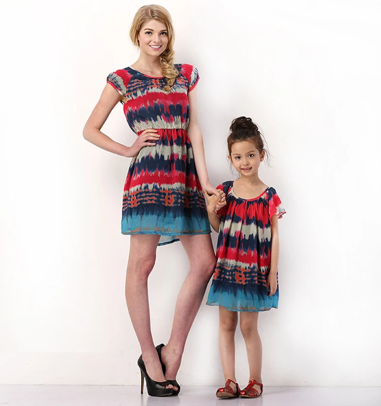 HIHEART 2015 Mother Daughter Dresses Clothes Matching Chiffon Printing ...