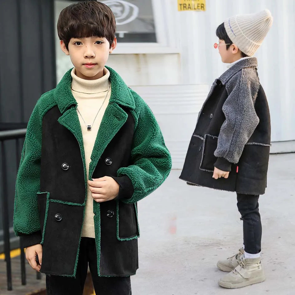 Korean Boys Wool Winter Coat England Style Kids Thick Outerwear Fashion ...