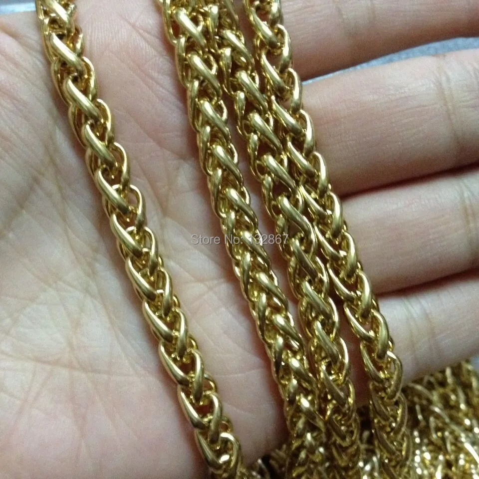 18'' 36'' IP Gold Stainless Steel Wheat Braid Chain Necklace 5mm ...