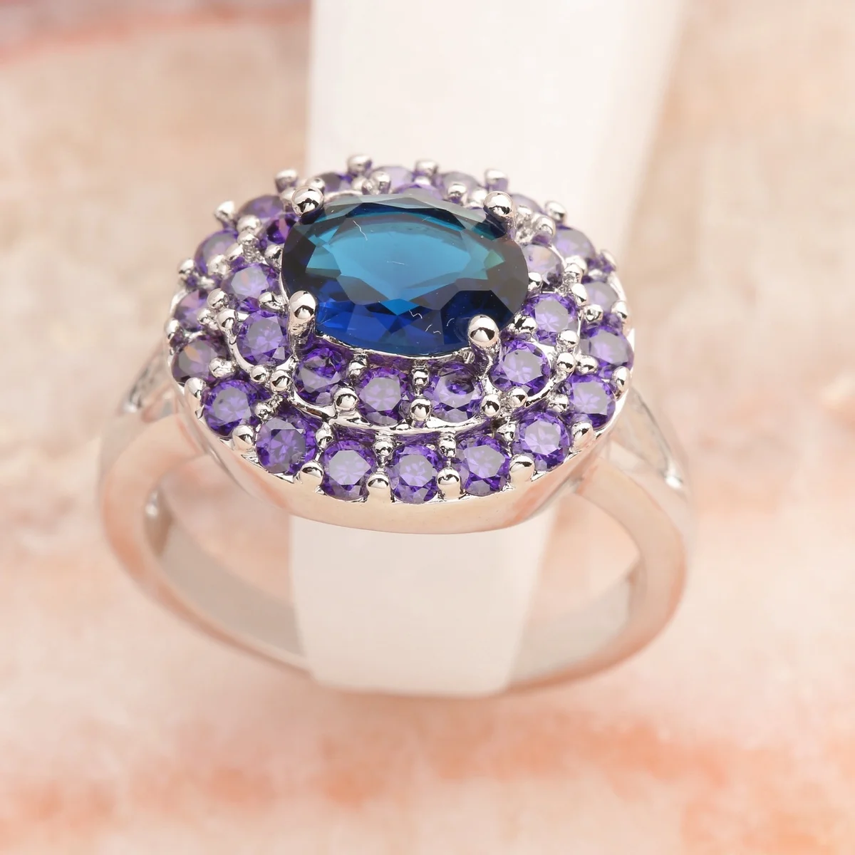 Precious Blue Stone 6*8mm Semi precious Stone Silver Cool For Women ...