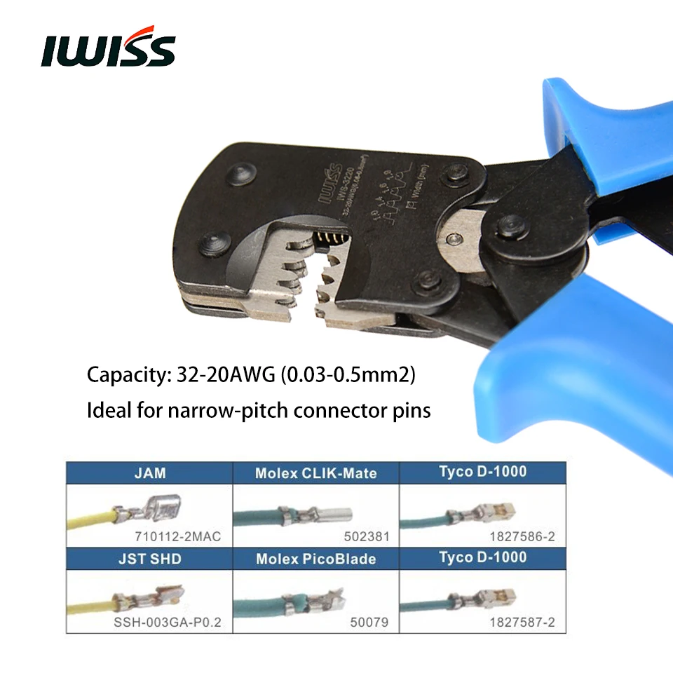 IWISS IWS 3220 Ratchet Crimping Plier Hand Crimper Tools for Narrow ...