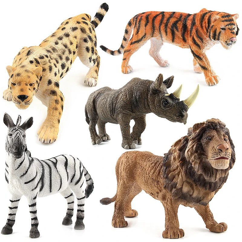 6 Style Plastic Zoo Animal Figure Tiger Lion Zebra Rhinoceros Lovely ...