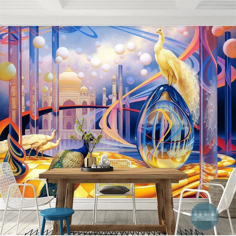 3d wallpaper custom photo mural non woven Taj Mahal peacock sofa ...