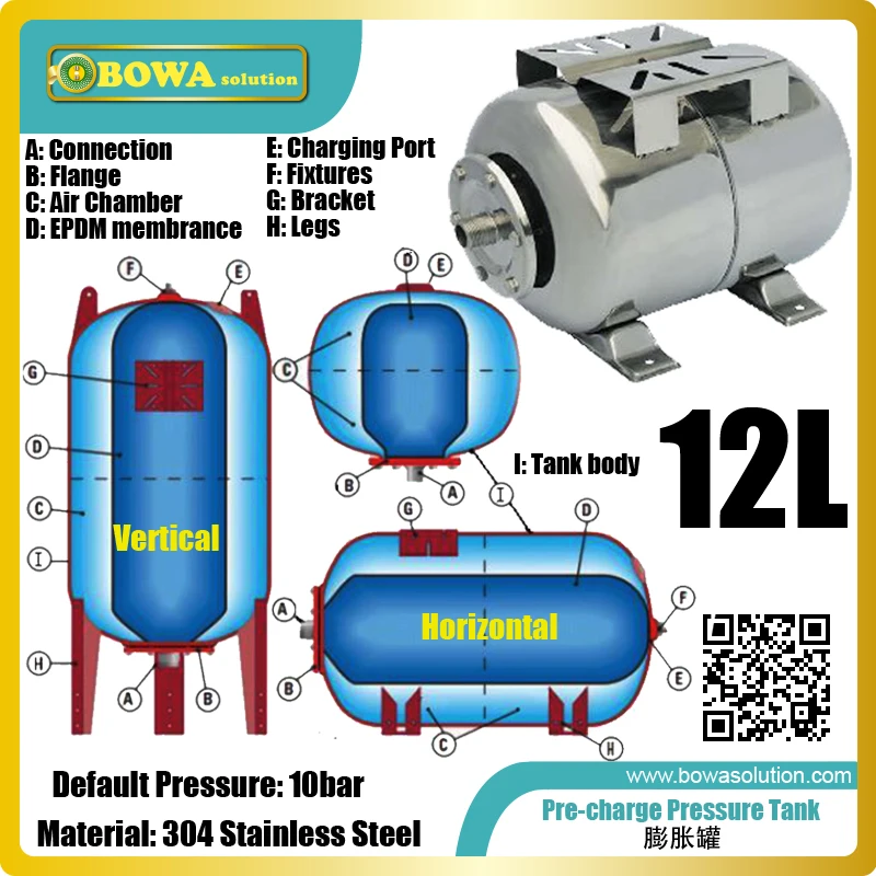 12L stainless steel pressure tanks make a pump pressure system constant ...