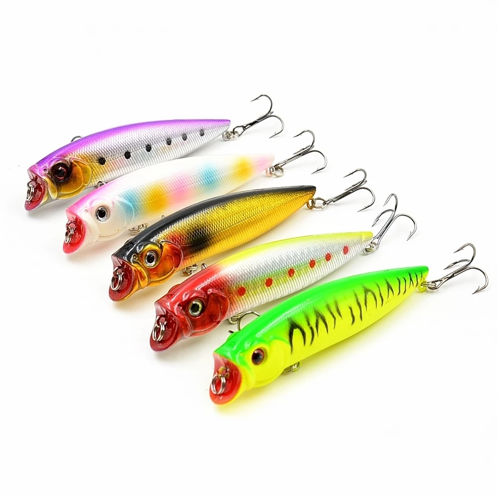 Isca de pesca artificial popper, isca de pesca rígida com 2 ganchos ...