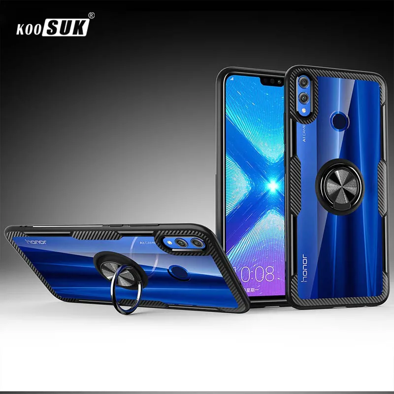 For Huawei Honor 8X Max Case Cover Transparent PC+Carbon Fiber Full ...