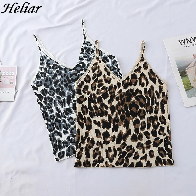 Heliar Sexy Ladies Leopard Print Tanks Tops Casual Slim Sleeveless Crop