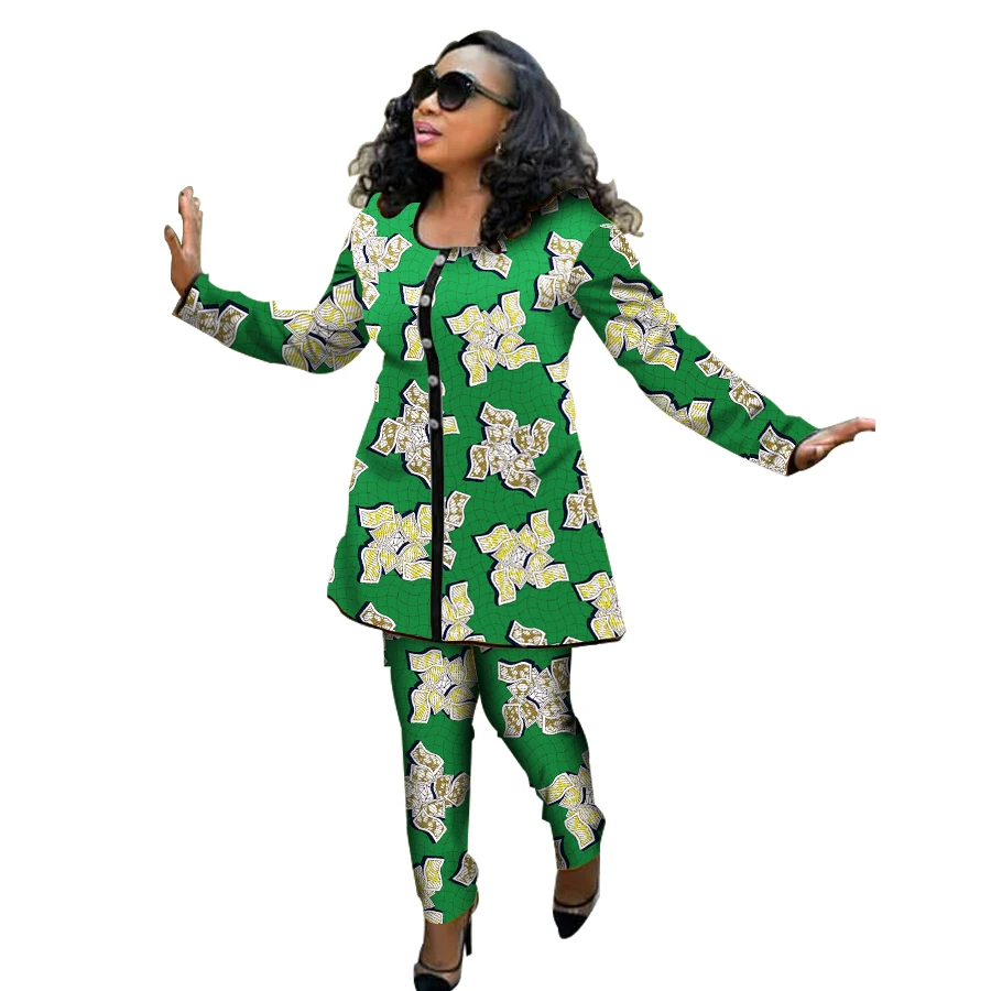 African Print Long Tops Pants Set Ladies Suits African Women Two Pieces