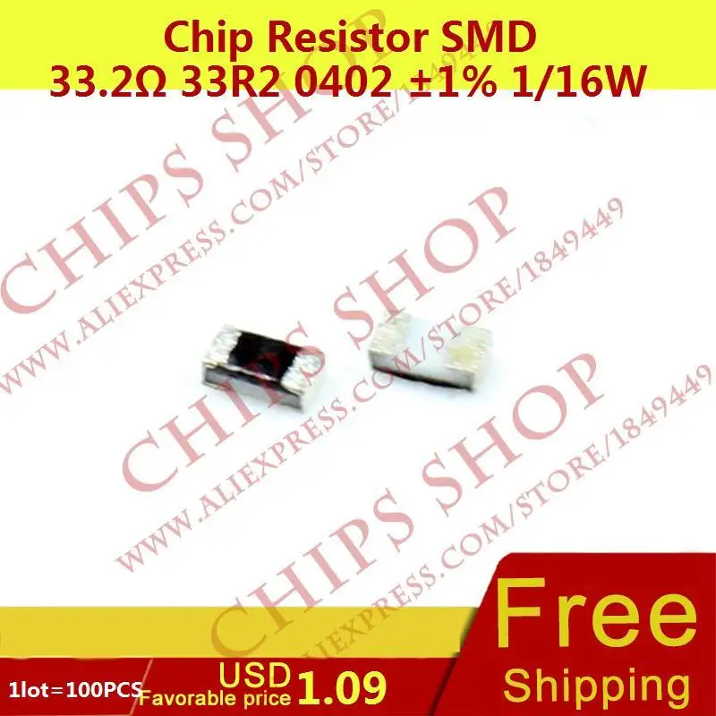 1LOT=100PCS Chip Resistor 33.2ohm 33R2 0402 1% 1/16W 0.063W Package0402 ...