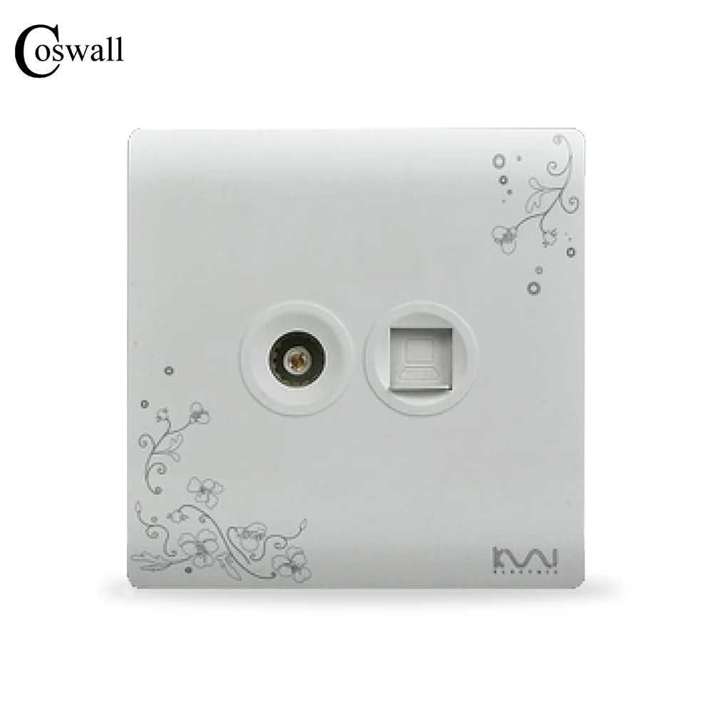 COSWALL Wall RJ45 Data Internet Outlet With TV Socket, Ivory White ...
