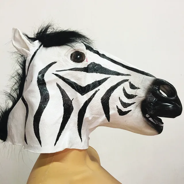 Zebra Head Latex Mask Halloween Realistic Horse Rubber