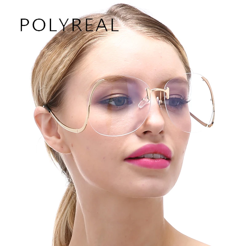 POLYREAL New Vintage Women Oversized Rimless Sunglasses Brand Designer ...