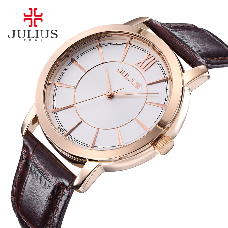 Julius Watch Woman Elegant Round Case Leather Strap Simple Silver Rose ...