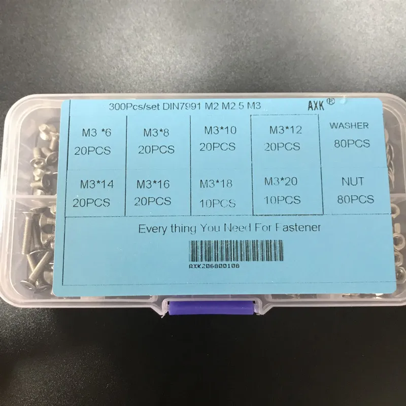 300 шт./компл. DIN7991 M2 M2.5 M3 GB70.3 ISO10642 JISB1194 304 ...