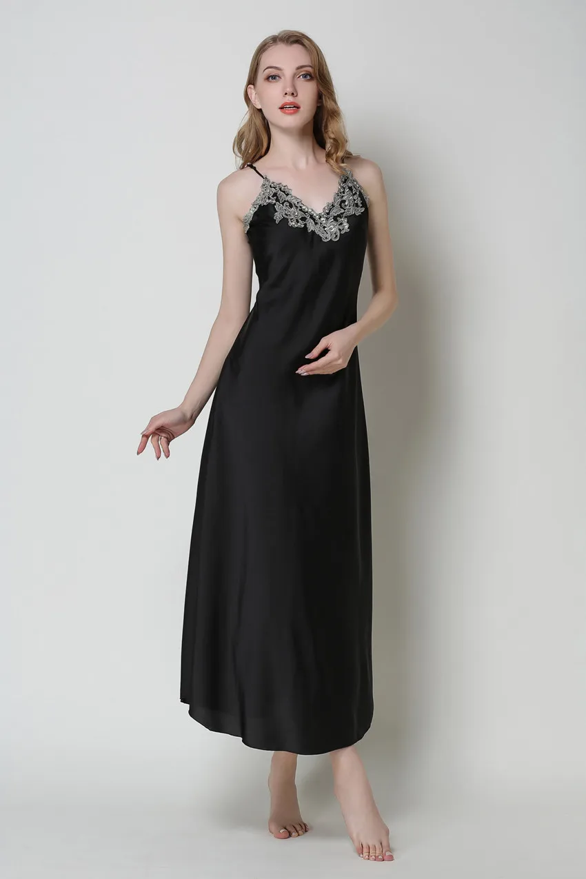Beautiful Satin Floral Nightgown with Embroidery