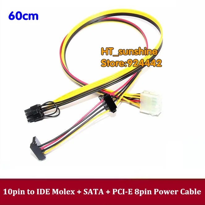 10PCS/LOT 60cm PSU 10pin to IDE Molex + SATA + PCI E 8pin(6+2) Power ...
