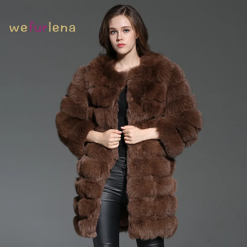 Welfurlena 85CM New Style Real Blue Fox Fur Coat Long Natural Fox Fur ...